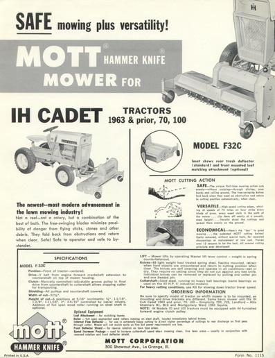 Motts Mower on Front of Cub Original | Yesterday's Tractors Forums